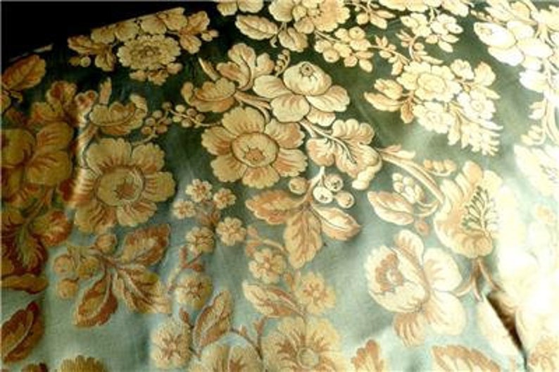 Early 19thc French Silk Fabric Goldenberg Flowers on Antique Green ...