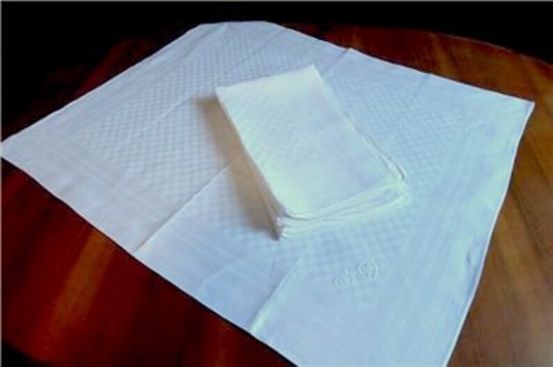 6 Rare Giant French Napoleon III Collectors Linen Damask Napkins Plaid ...
