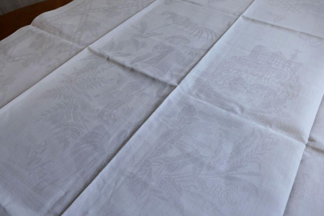 Collectors Art-nouveau Linen Damask Tablecloth 57x41" Trumpeter of ...