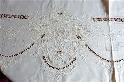 N90 Gorgeous Large Antique Linen Tablecloth Blossom Design Several ...