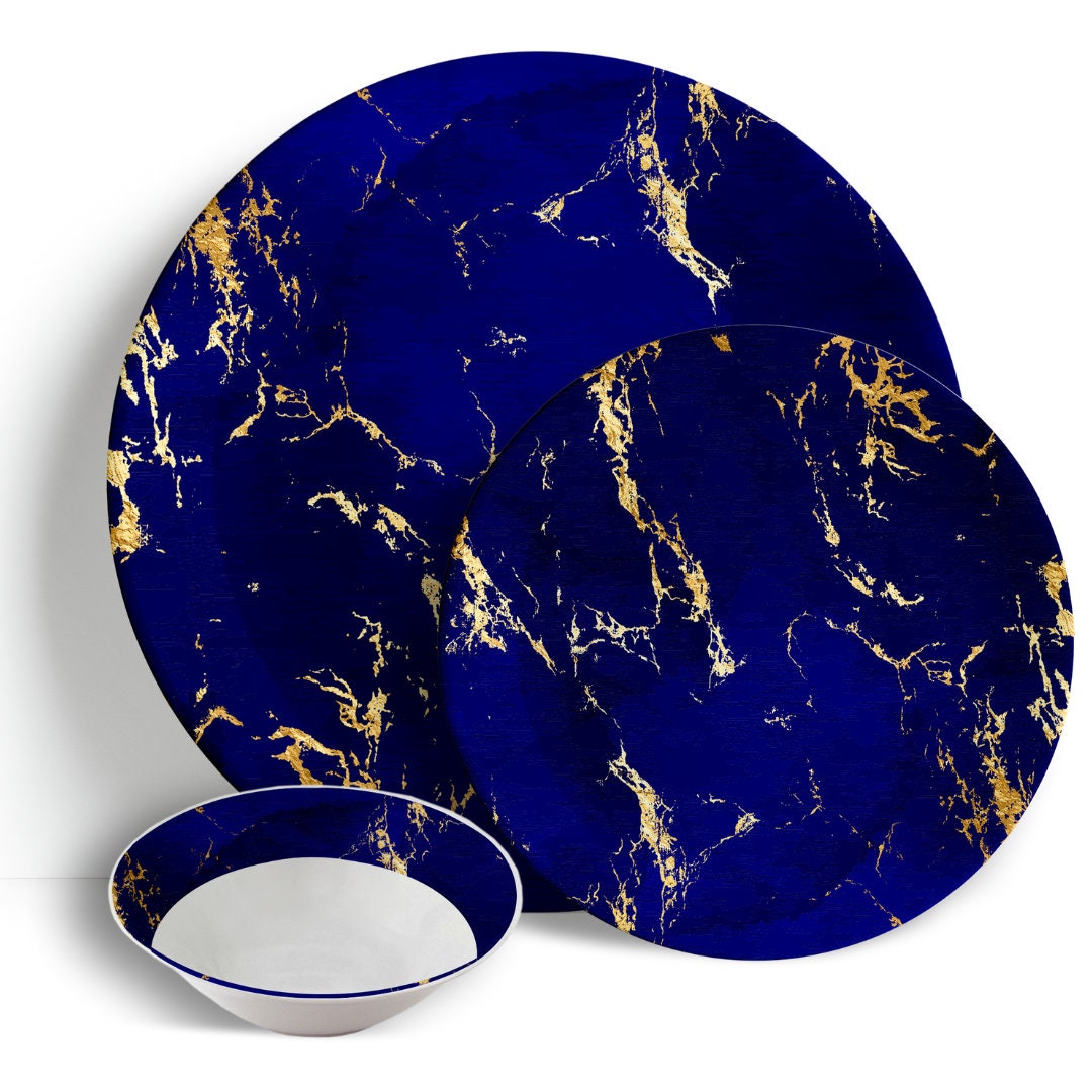 Blue & Gold Marble - 18pc Dinner Set - Ceramic Porcelain China - Etsy