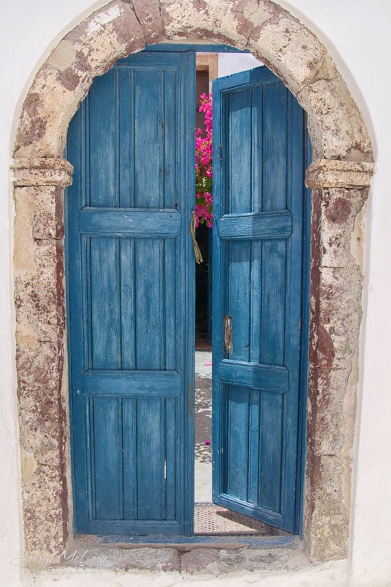 Blue Doors of Santorini Greece Art Print - Etsy
