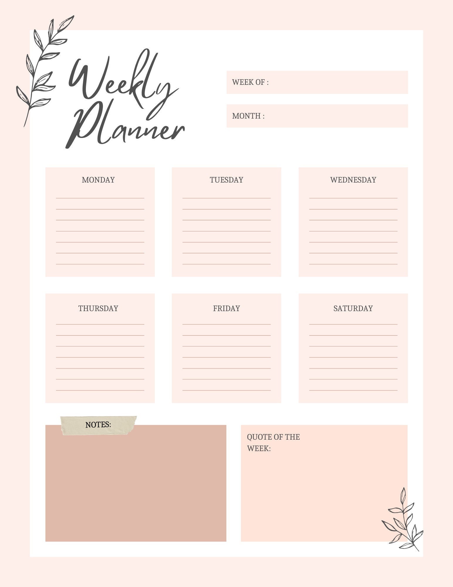 Weekly Planner-digital & Printable - Etsy