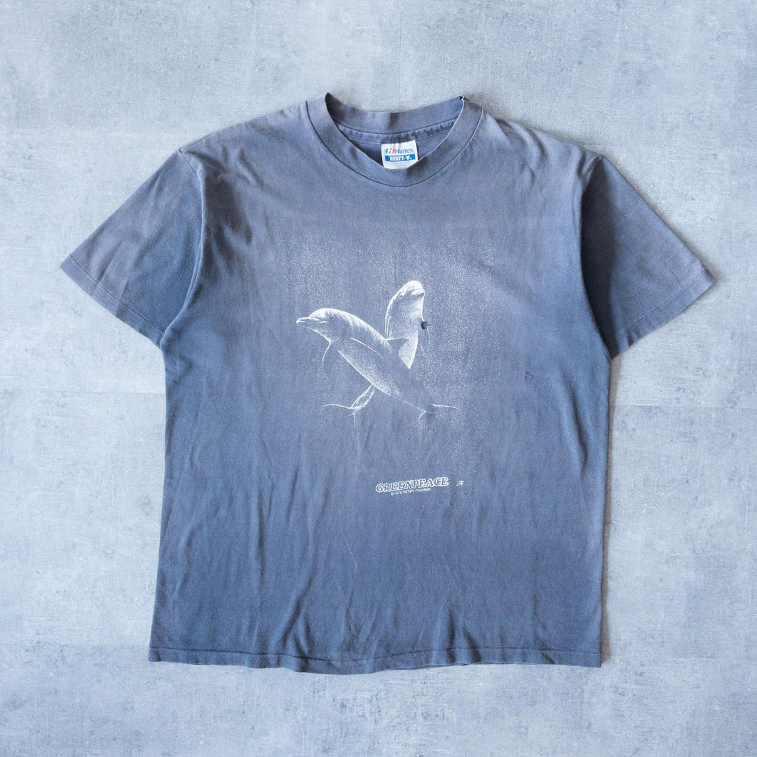 Vintage 1970s Single Stitch Green Peace Distressed Faded Dolphin ...