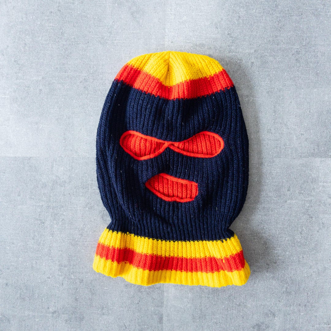 Vintage 70s Blue Yellow Winter Ski Mask Retro Beanie, 80s Ski Mask ...