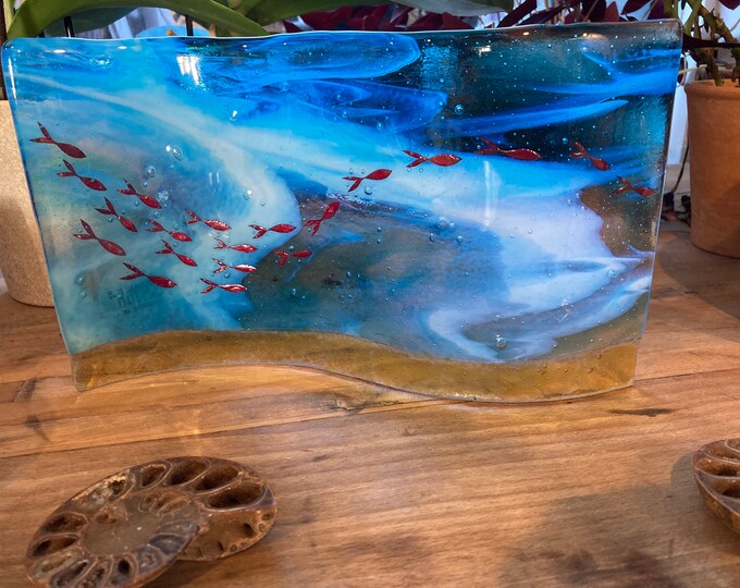 Turquoise Glass Wave Window Sculpture Suncatcher, Sea Theme Glass Art ...