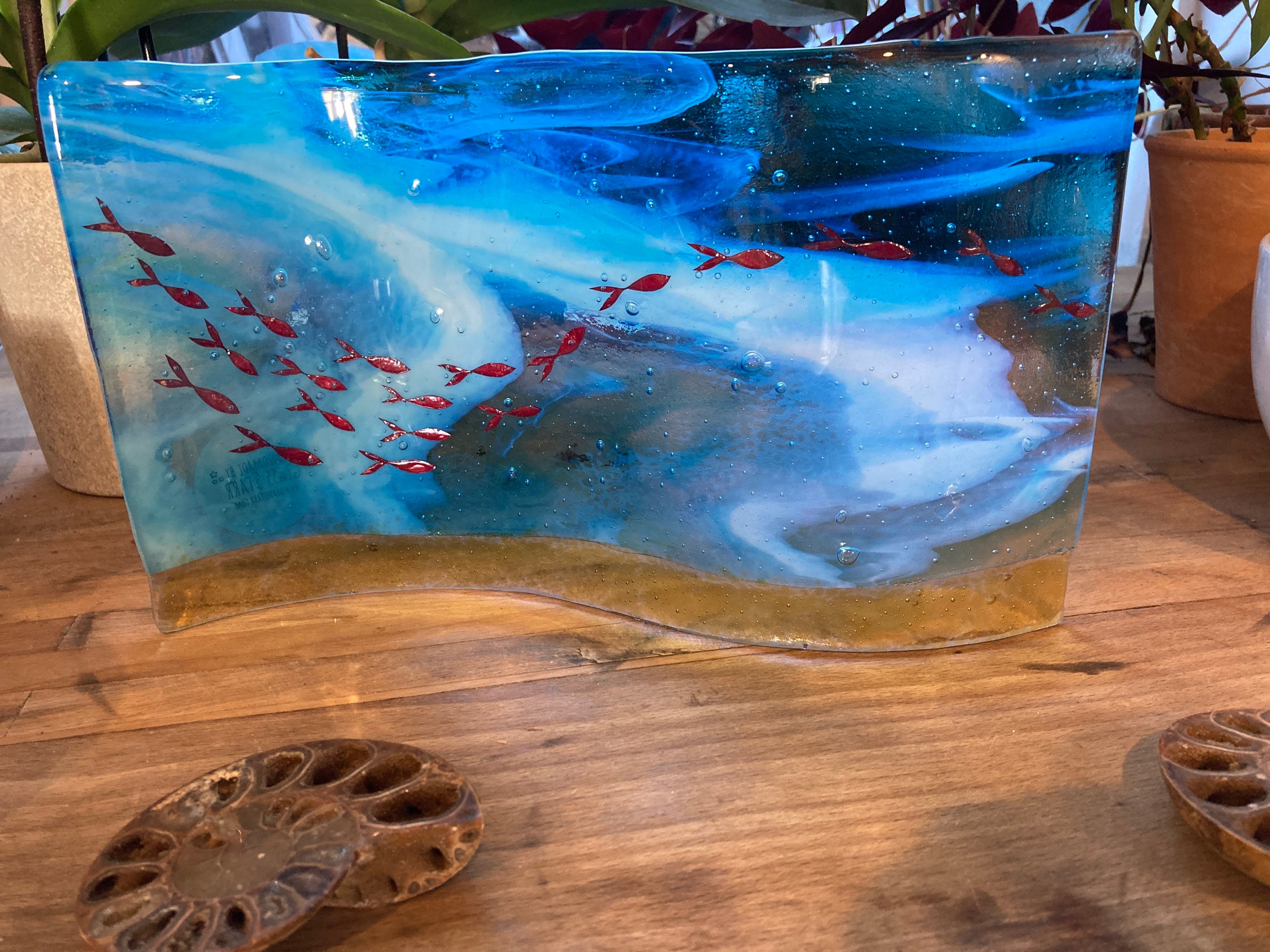 Turquoise Glass Wave Window Sculpture Suncatcher Sea Theme | Etsy