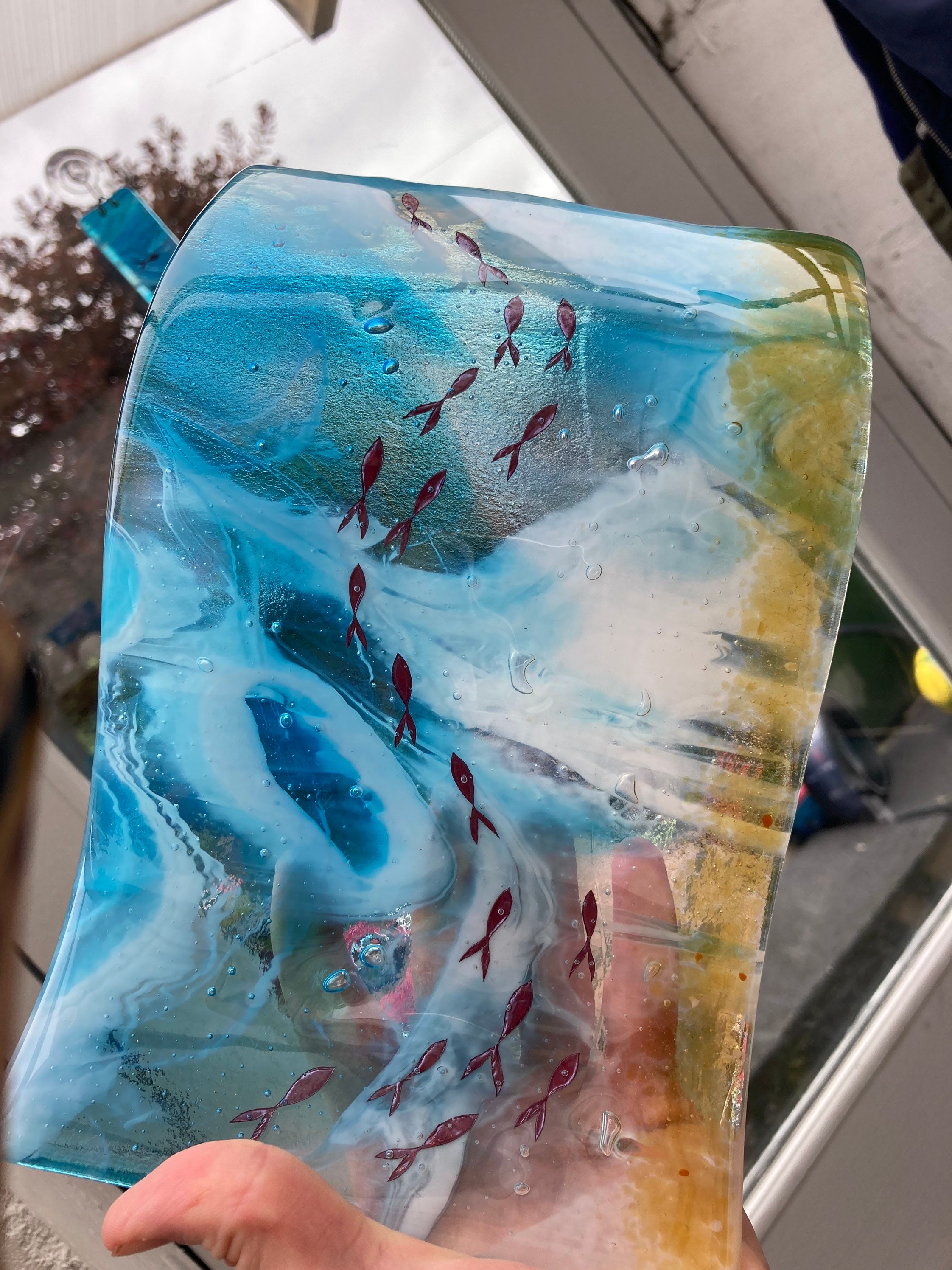 Turquoise Glass Wave Window Sculpture Suncatcher Sea Theme | Etsy