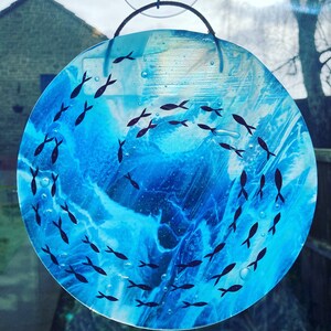 Shoaling Fish Spiral Suncatcher . Window or Wall Art, Schooling Fish ...