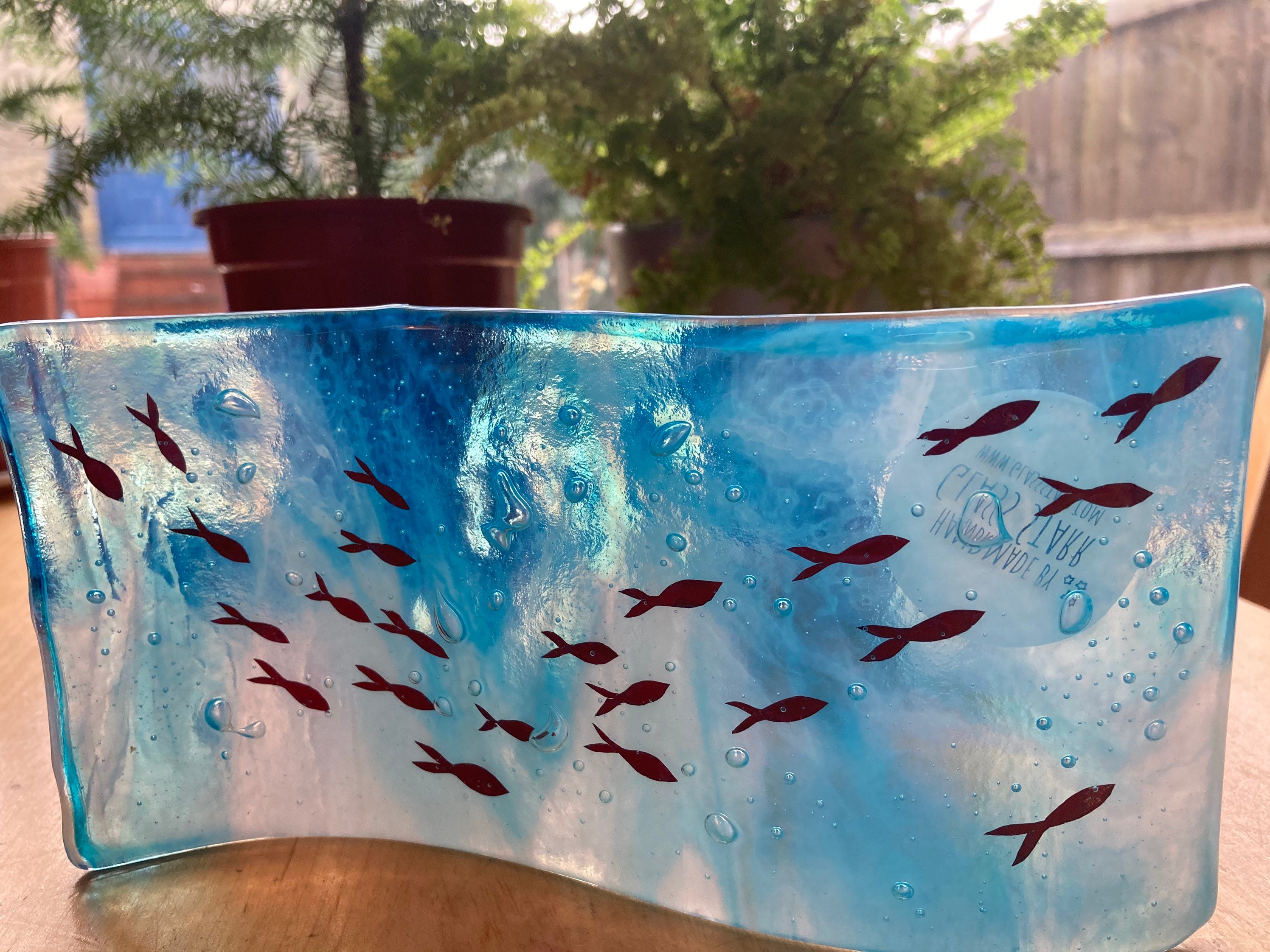 Handmade Fused Glass Wave Sea and Fish Sculpture Suncatcher - Etsy