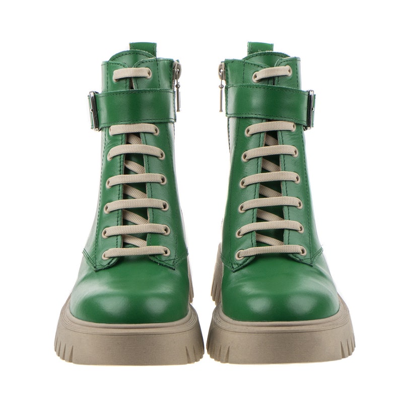Elegant Combat Boots in Green With Buckle Natural Leather - Etsy