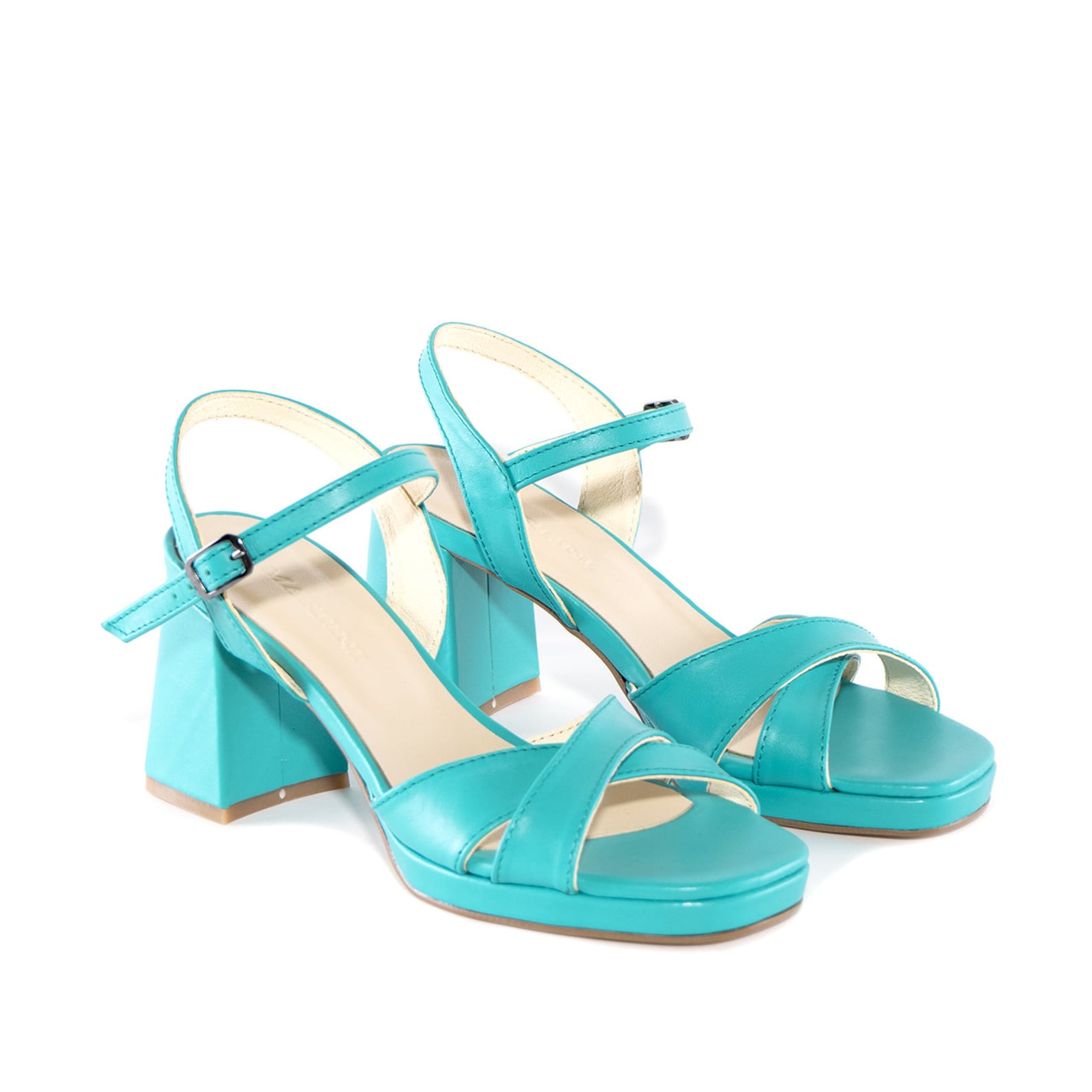 Women's Turquoise Sandals With Ankle Buckle Strap Blue Pumps Leather ...