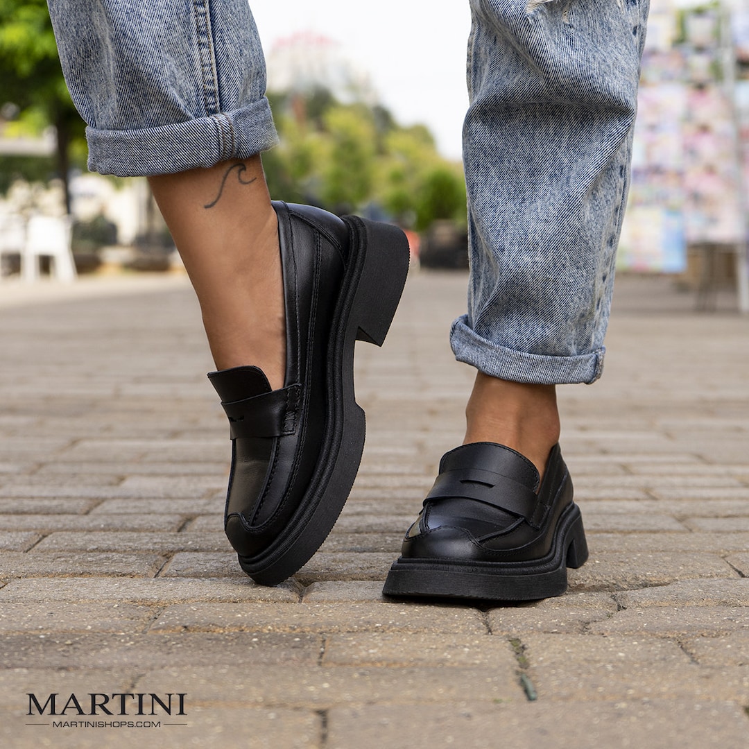 Handmade Leather Loafers: Black Platform Office Shoes - Etsy