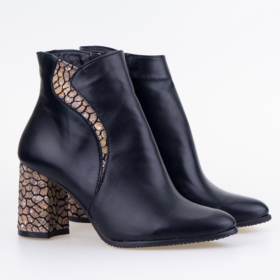 Designer Black Booties With Effect Pattern Heels ~ Black Genuine ...