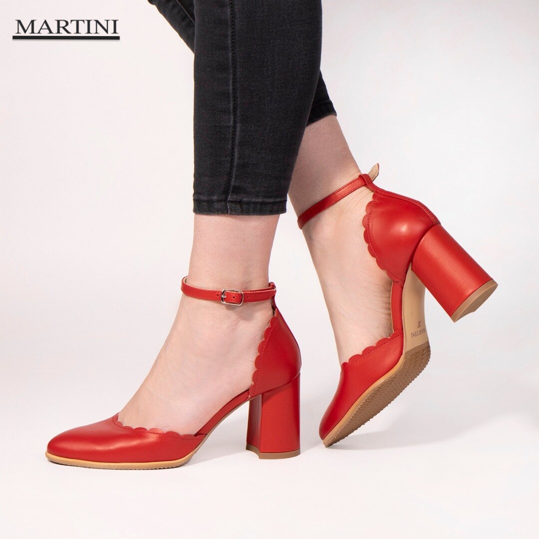 Women's Mary Janes Red Mary Janes Elegant Heels Ankle Buckle Strap ...
