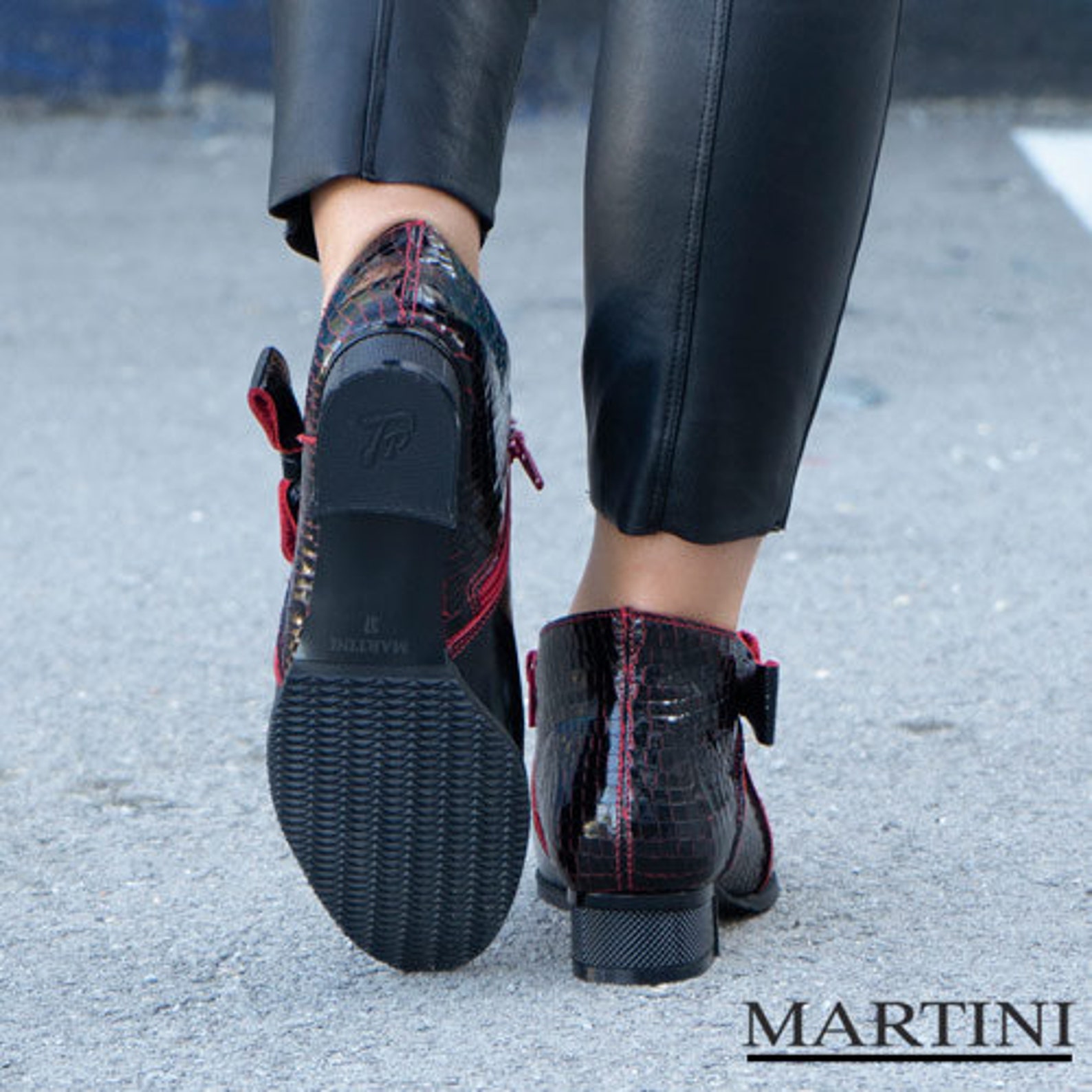 Leather Ankle Boots Red Seams Women's Boots Chunky | Etsy