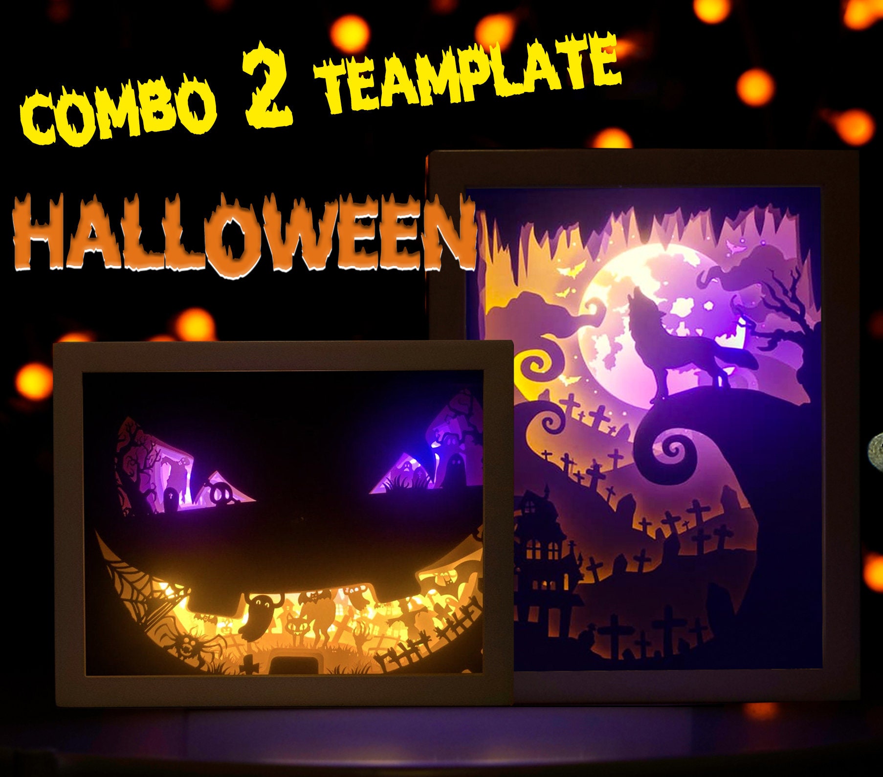 HAPPY HALLOWEEN Combo Paper cut light box template Digital | Etsy
