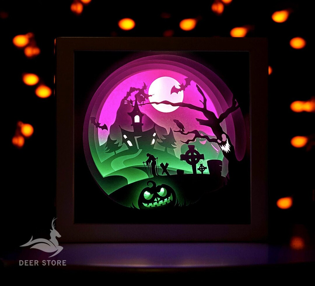 HALLOWEEN (9x9 Inch) Paper Cut Light Box Template Digital SVG (or ...