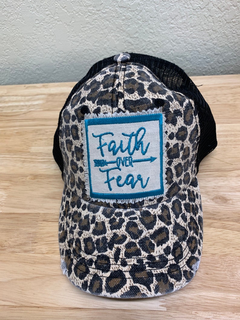 Faith Over Fear in Turquoise Stitching Trucker Hat, Animal Print ...