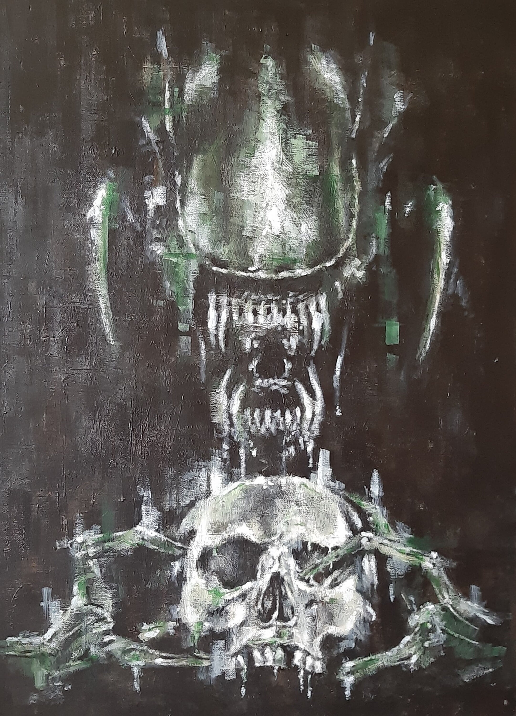 Alien Xenomorph and Skull: Original Framed Acrylic Painting | Etsy