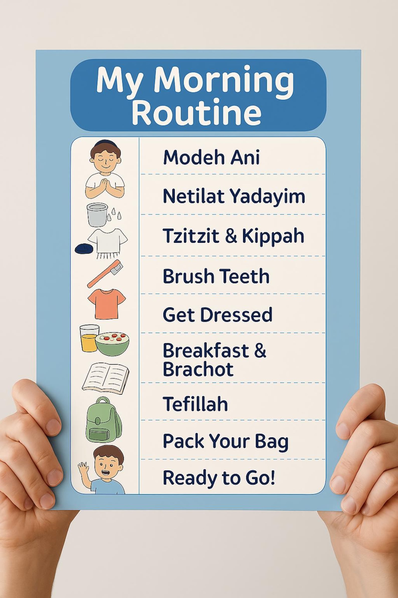 Jewish Morning Routine Chart for Boys Visual Schedule With Tefillah and ...