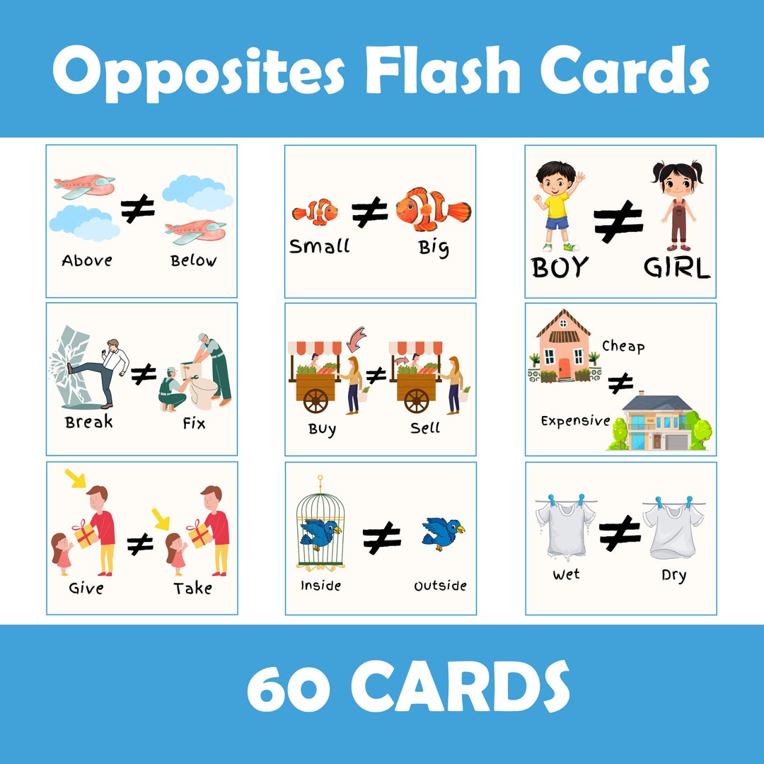 Opposite Flash Cards, Preschool, Kindergarten, First Grade, Special ...