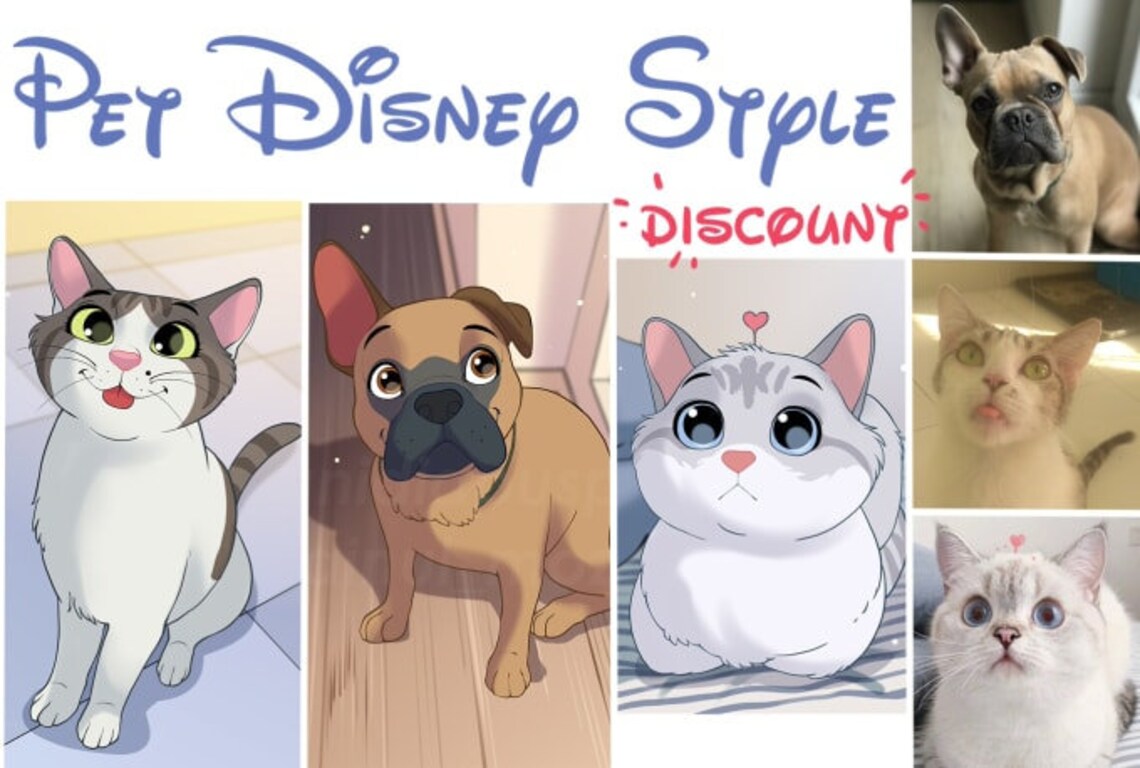 Pet Disney Portrait digit portrait of your dog cat or any | Etsy