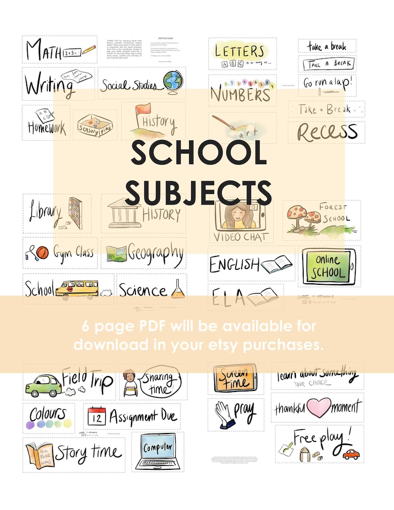 Homeschool Visual School Subjects - Etsy
