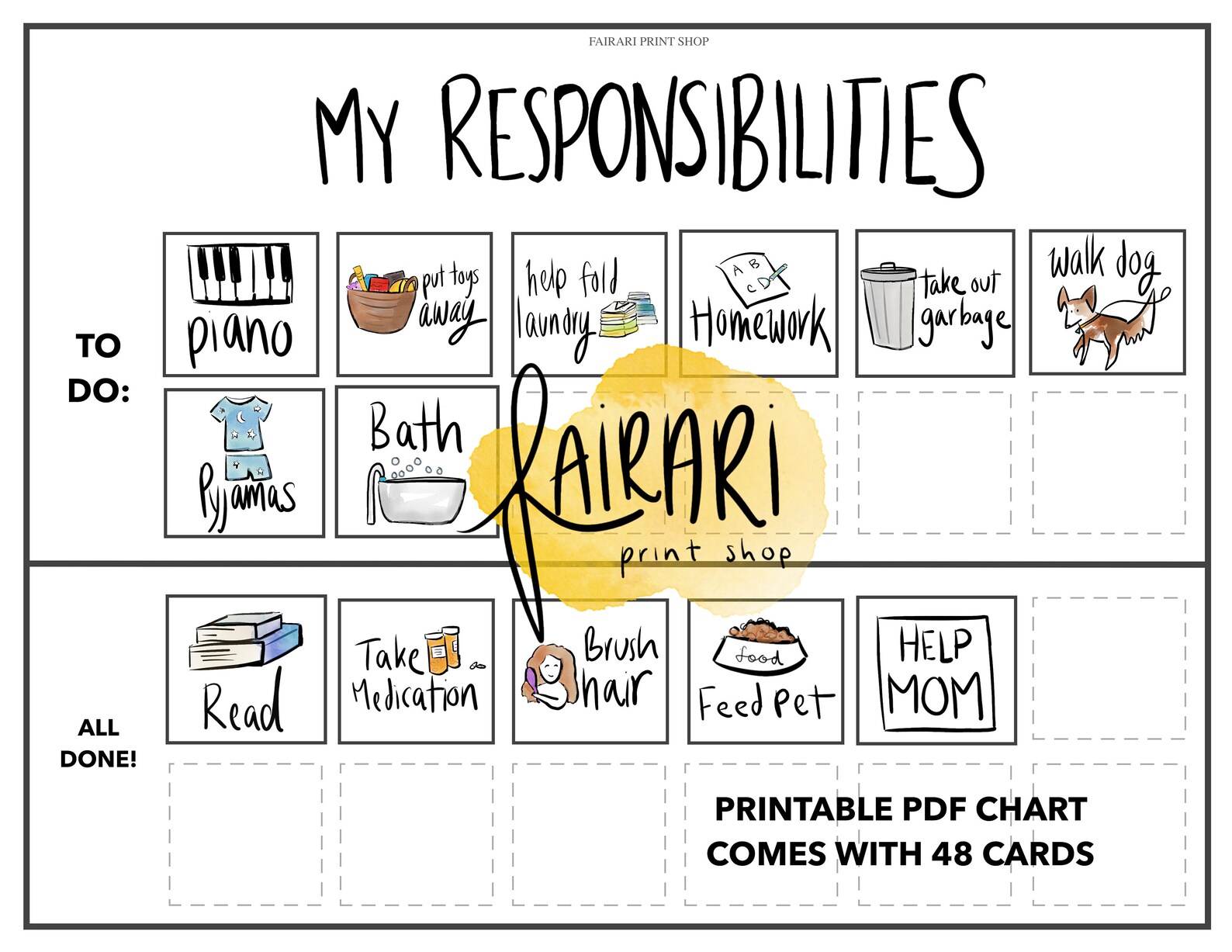 Responsibility Chore Chart, Printable Daily Routine for Kids - Etsy