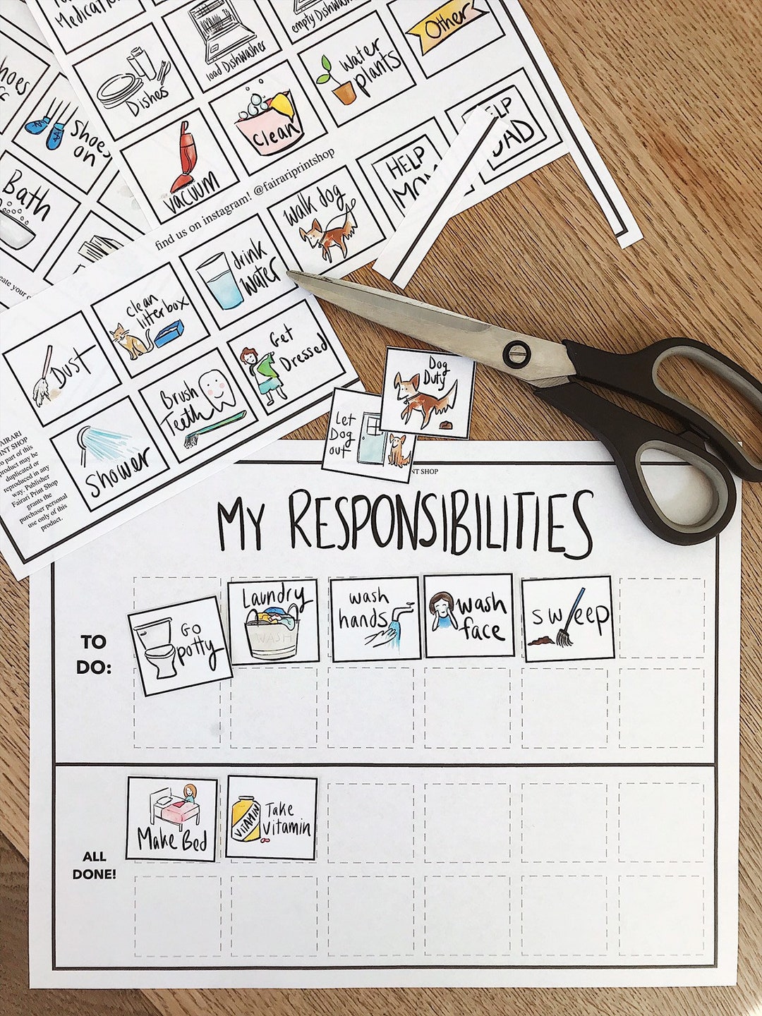 Responsibility Chore Chart, Printable Daily Routine for Kids - Etsy