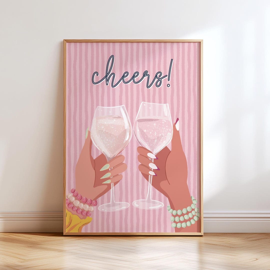 Cheers Prosecco Art Print | Modern Pastel Illustration - Etsy UK