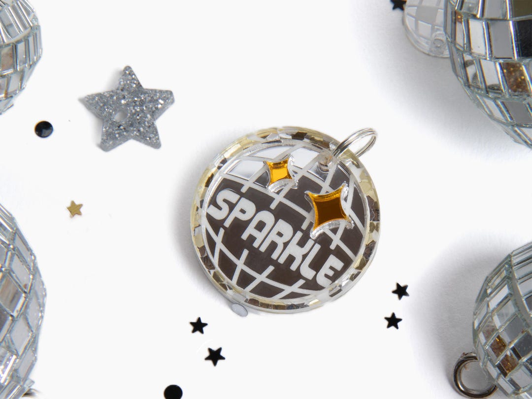 Custom Pet Tag for Dogs & Cats | Personalized Disco Ball Pet Tag in ...