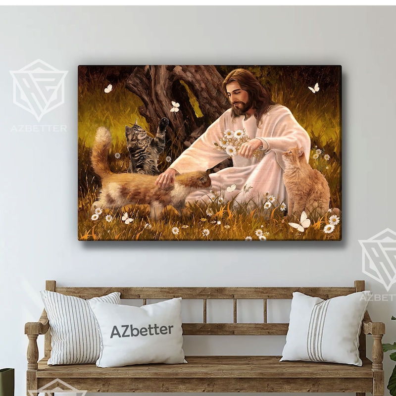 Jesus With Cats - Etsy