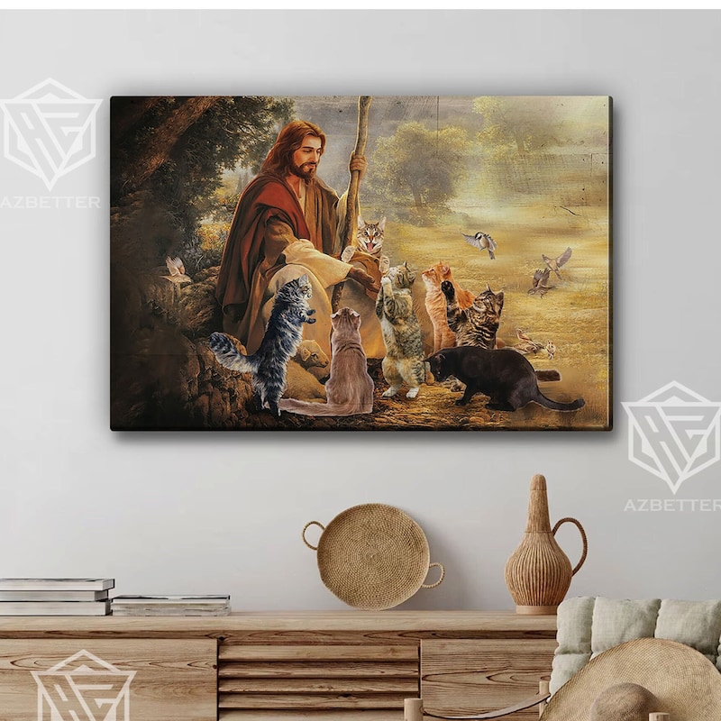 Jesus With Cats - Etsy