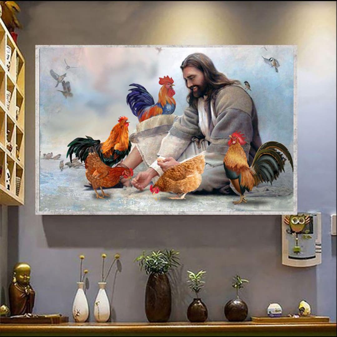 Canvas Chicken Peaceful Life Surround Jesus | Chicken Lover Gift ...