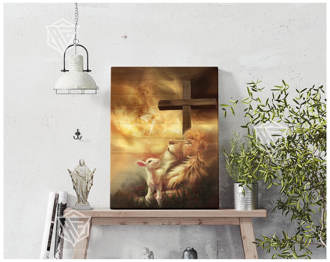 God Canvas Prints - Lion and Lamb, Lion of Judah, Lamb of God, Gift for ...