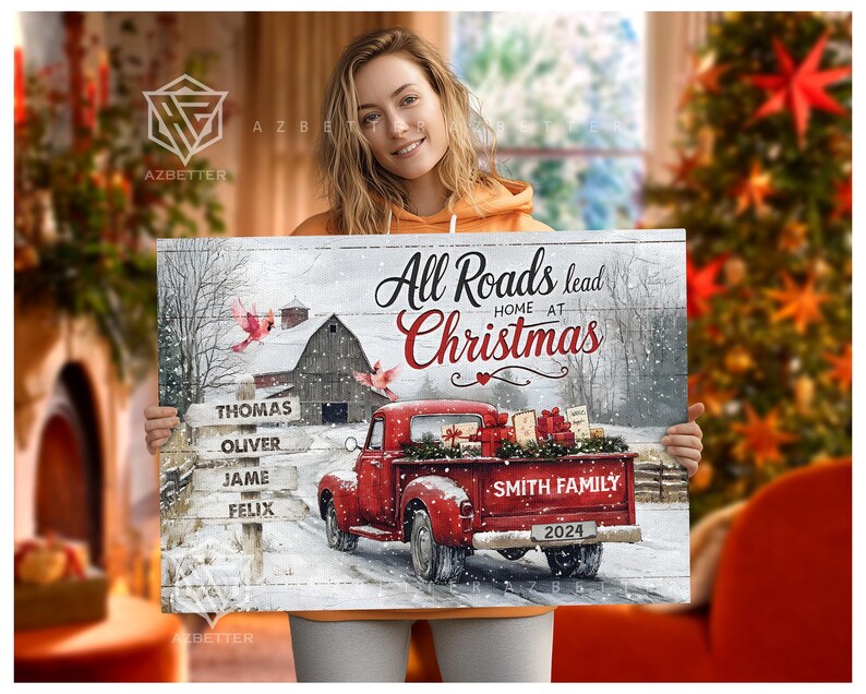 Personalized Family Christmas Sign With Names All Roads Lead Home at ...