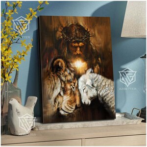 Lion and Lamb Jesus Canvas, the Lion of Judah, God Wall Art Home Decor ...