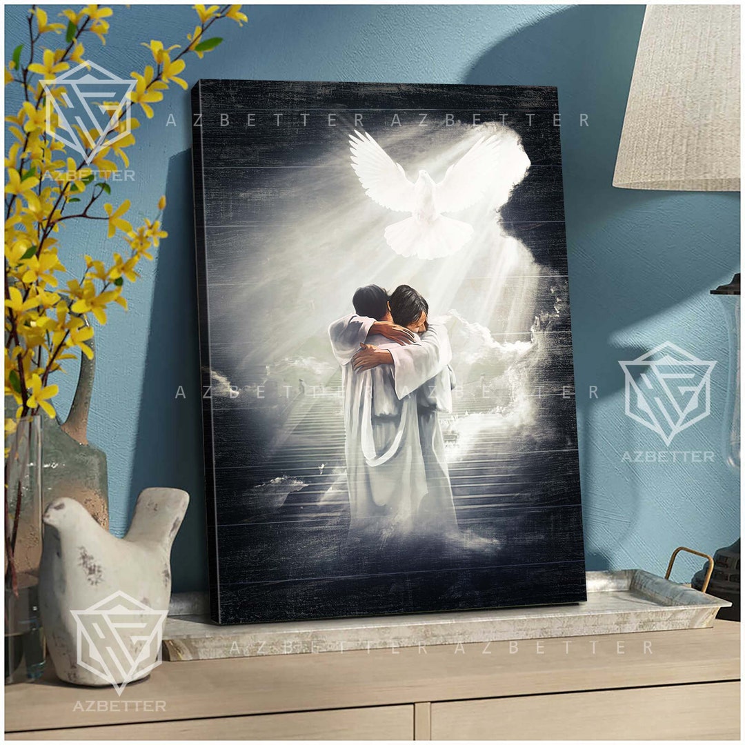Canvas Jesus Hugging the Man Heaven Art Painting, God Wall Art Gift for ...