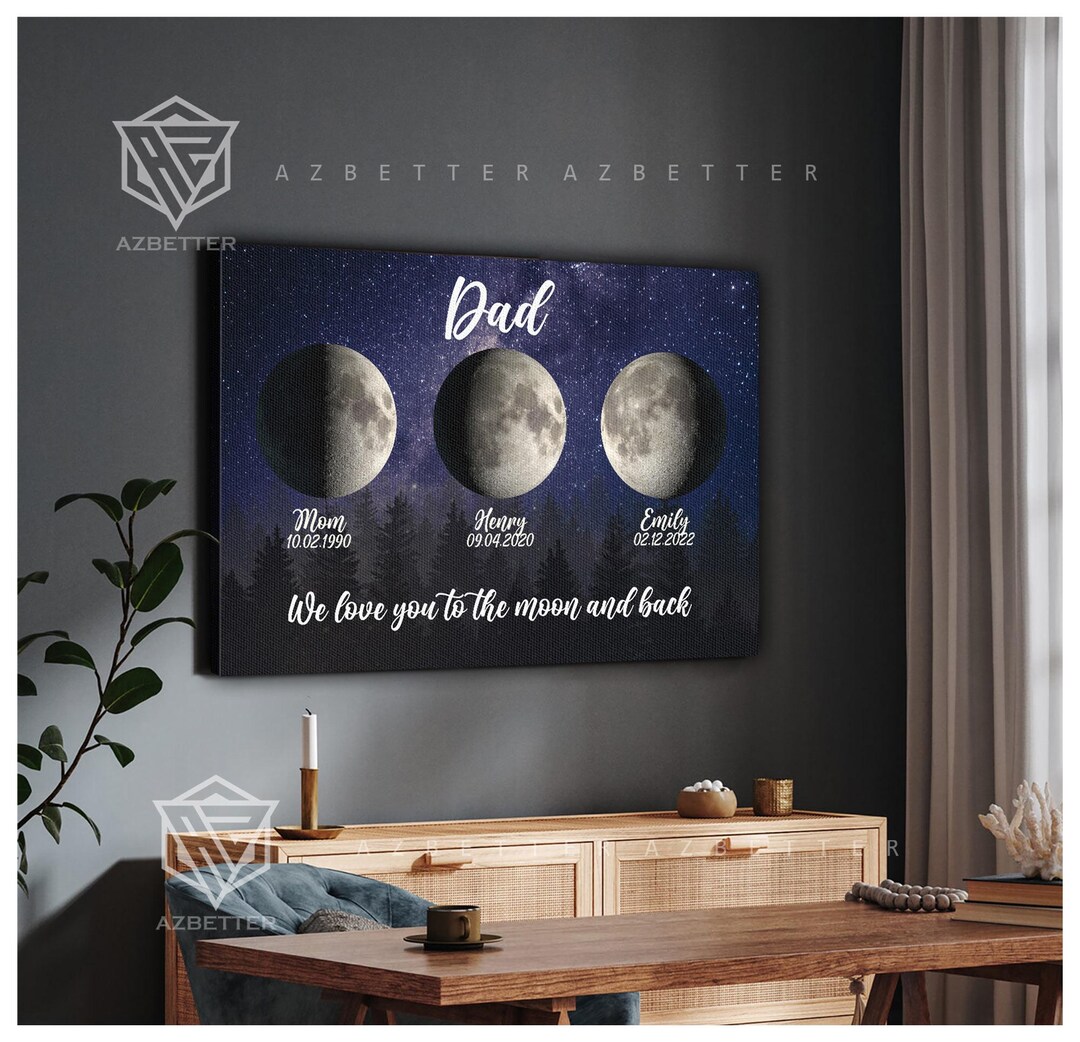 Personalized Moon Phase Family Print for Dad, Custom Birth Moon Art ...