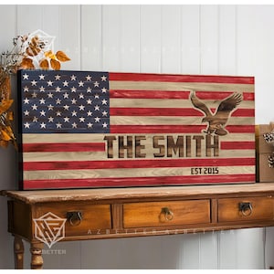 Personalized Family Name Sign Custom Year, Rustic American Flag Wall ...