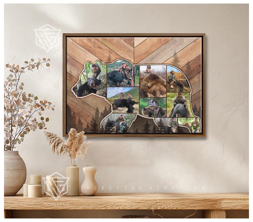Personalized Bear Hunting Photo Collage Canvas, Custom Hunter’s Gift ...