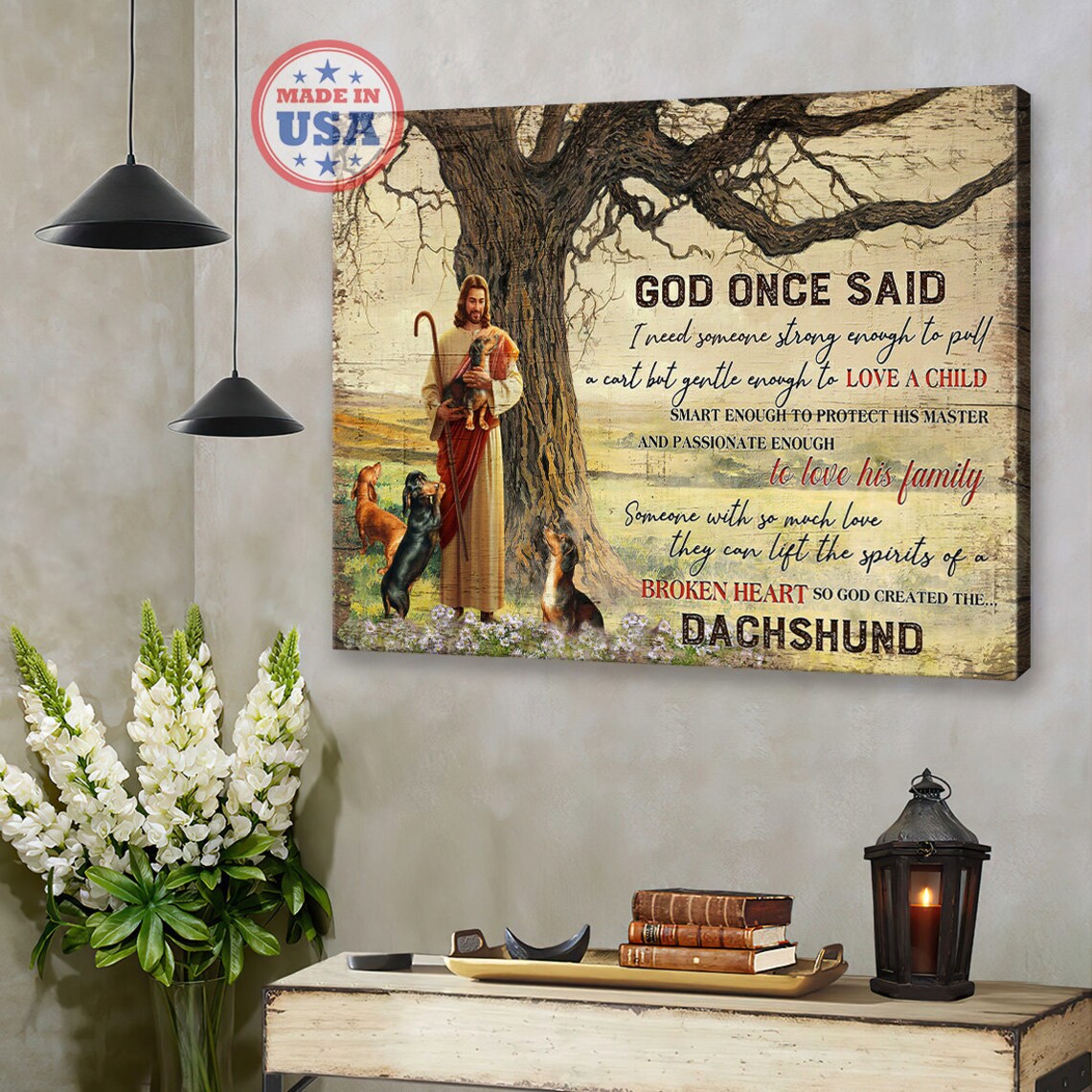 God With Dachshund Canvas, Dachshund Lovers Gift Canvas, Christian Gift ...