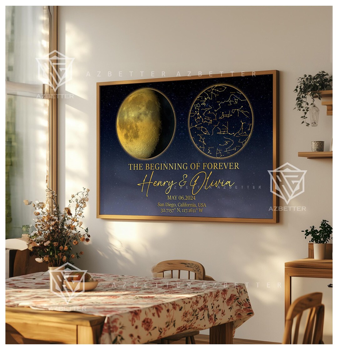 Personalized Moon Phase and Star Map Canvas – Custom Night Sky by Date ...
