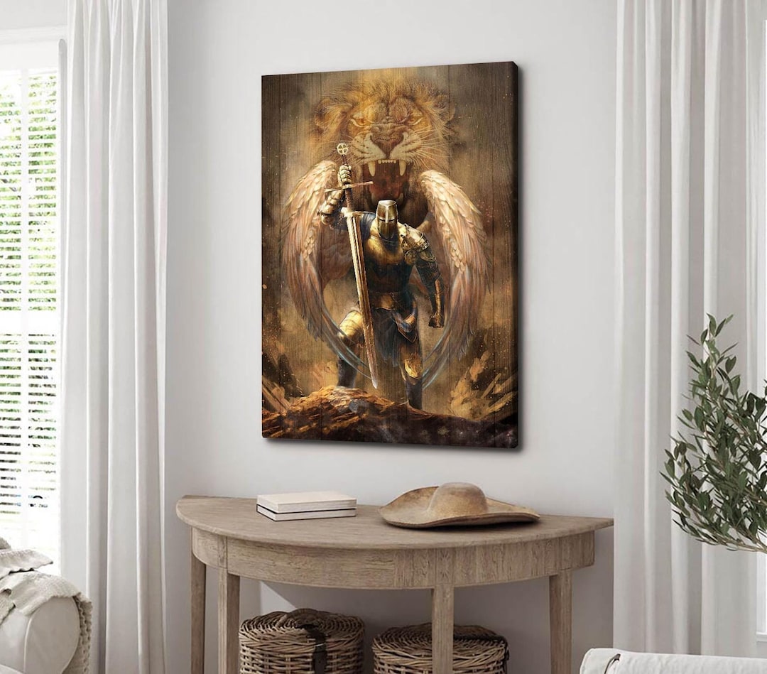 Armor of God Canvas Prints, Knight With Sword and Lion Wall Art ...