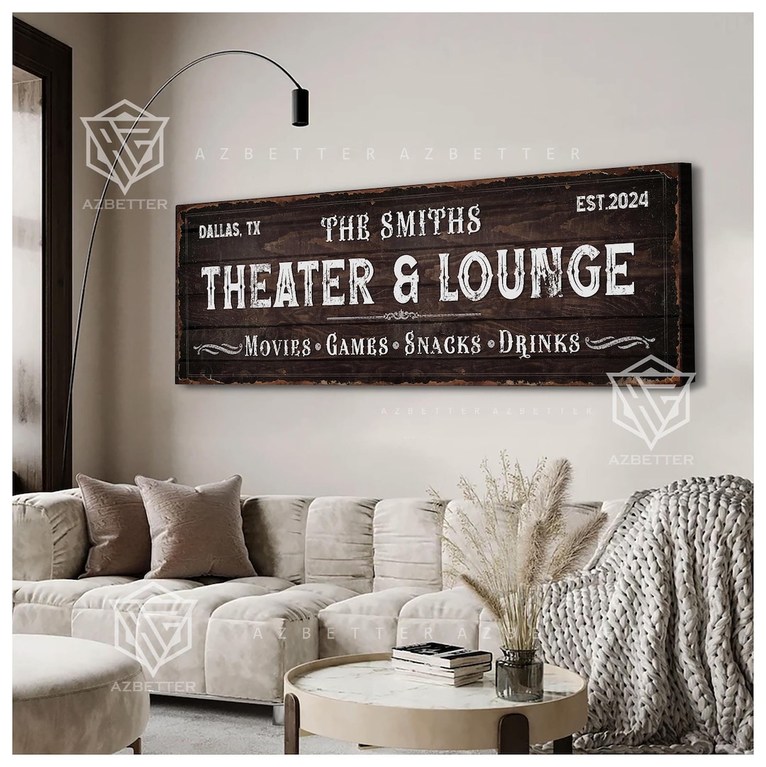 Custom Family Theater and Lounge Sign, Vintage Movie Room Decor ...
