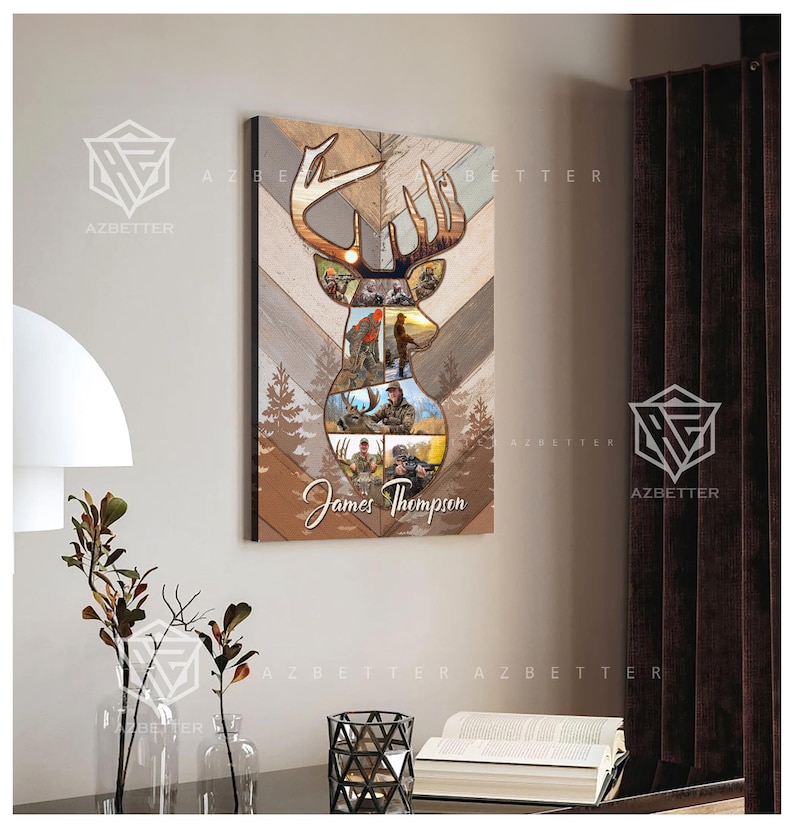Personalized Deer Hunting Photo Collage Canvas, Custom Hunters Gift ...