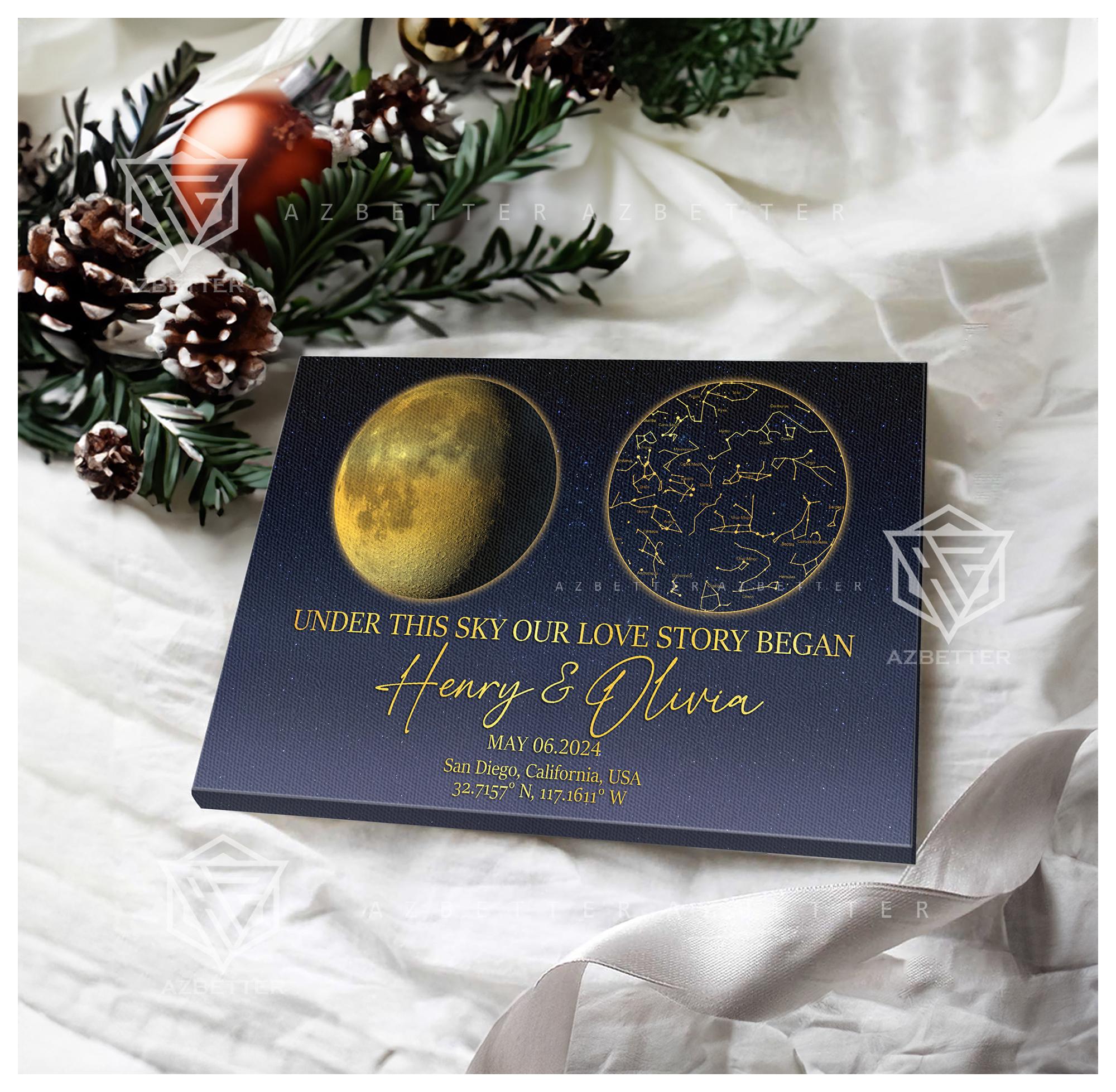 Personalized Moon Phase and Star Map Canvas – Custom Night Sky by Date ...