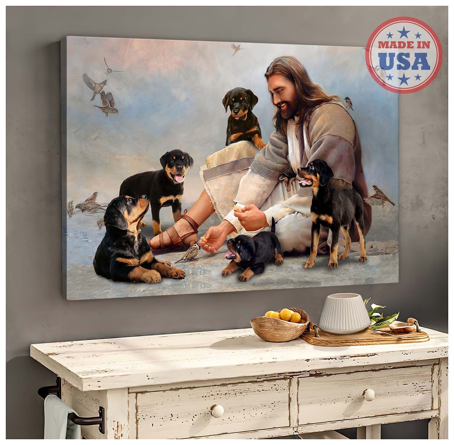 Rottweiler Peaceful Life Surround Jesus Canvas | Rottweiler Lover ...
