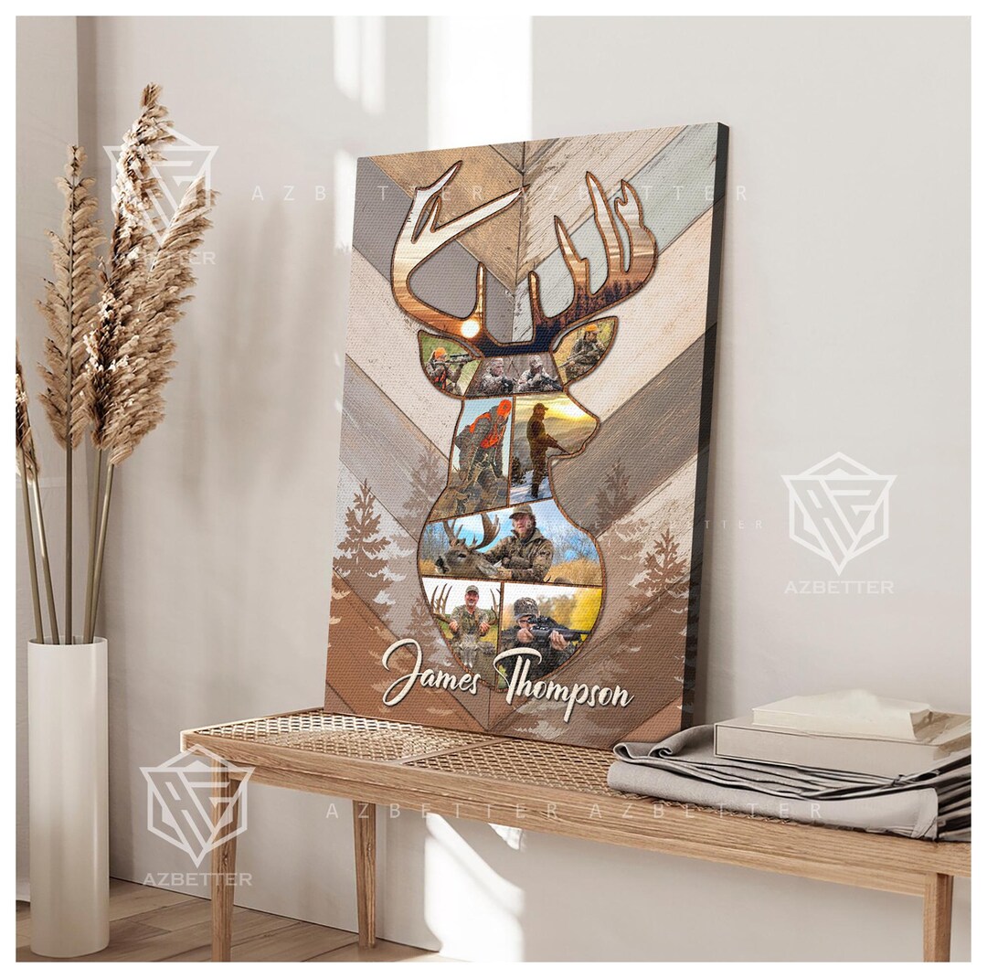 Personalized Deer Hunting Photo Collage Canvas, Custom Hunters Gift ...